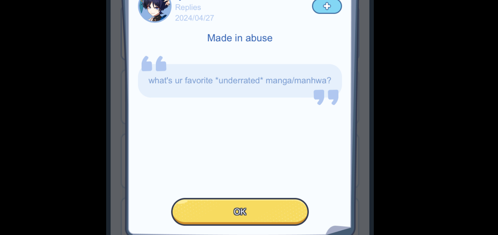 I think you mean "made in abyss" 😭😭😭 | HoYoLAB