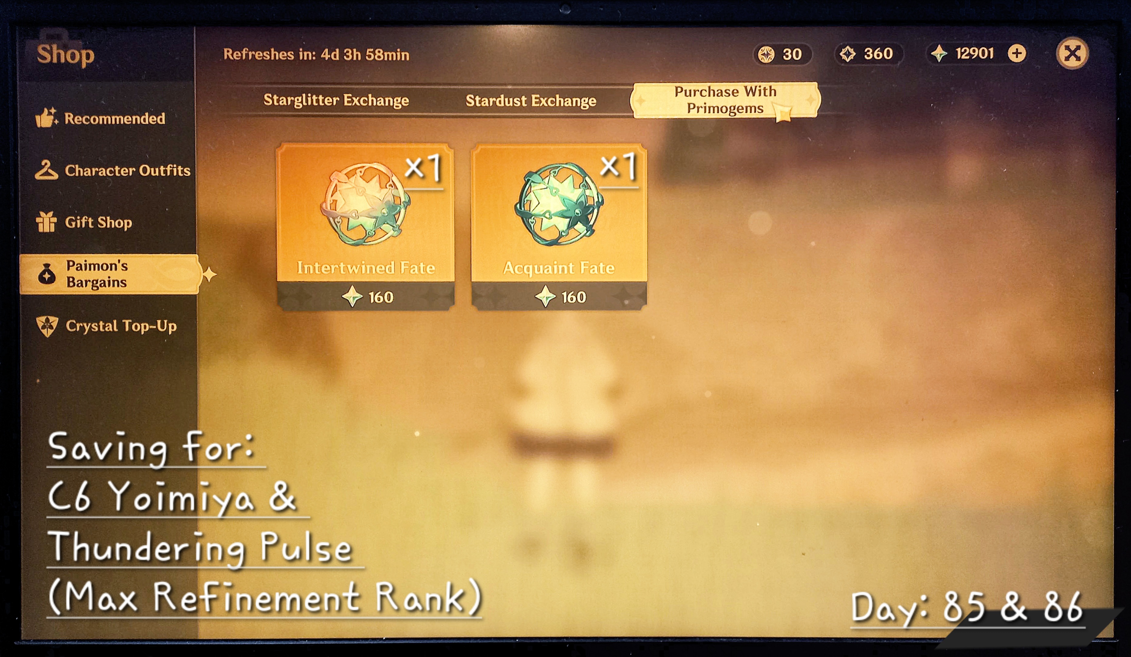 Saving for C6 Yoimiya & Thundering Pulse (Max Refinement Rank) Day: 85 ...