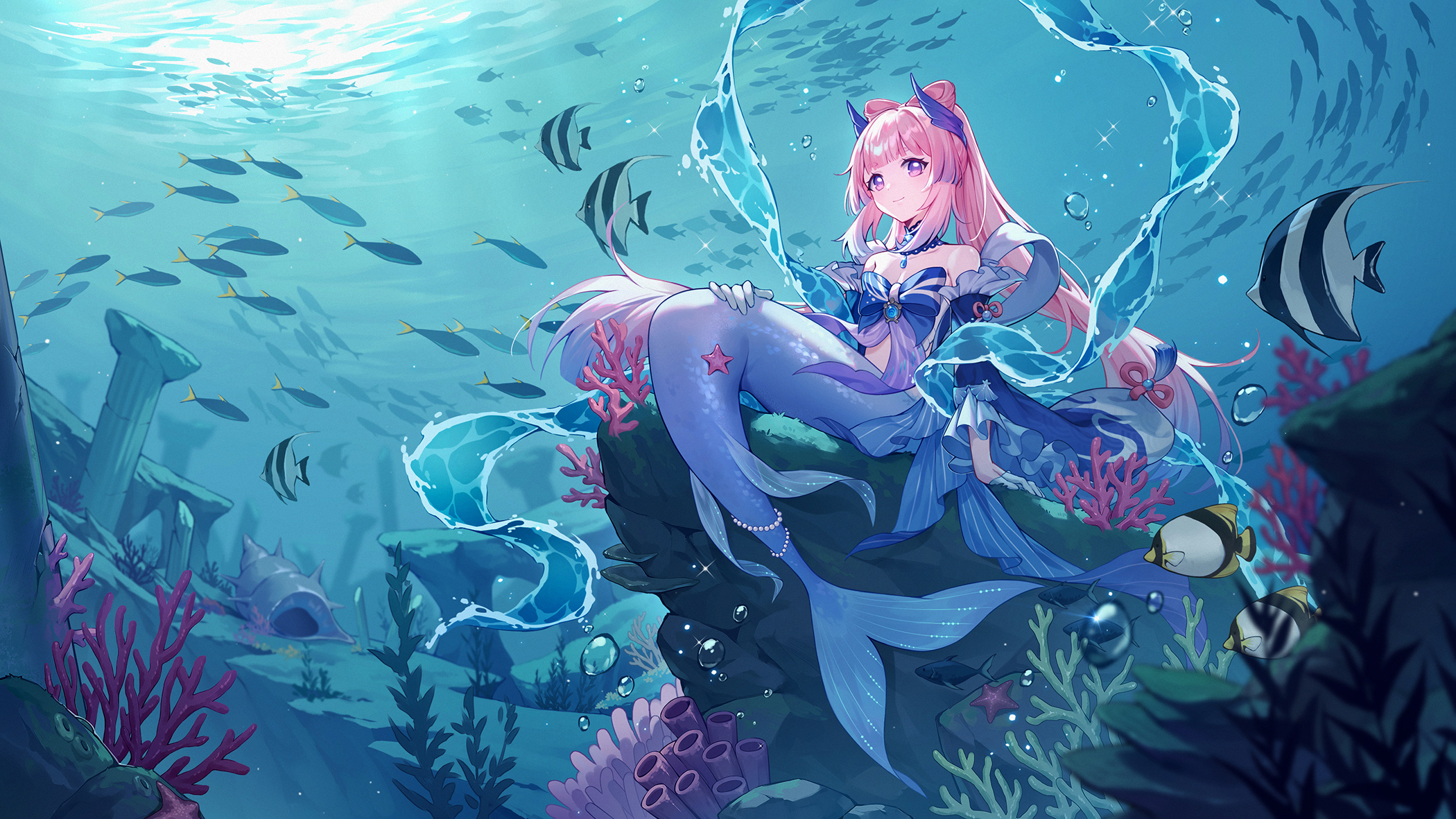 Mermaid Kokomi Wallpaper 💙 (Art by 潘潘没有Hp) Genshin Impact | HoYoLAB