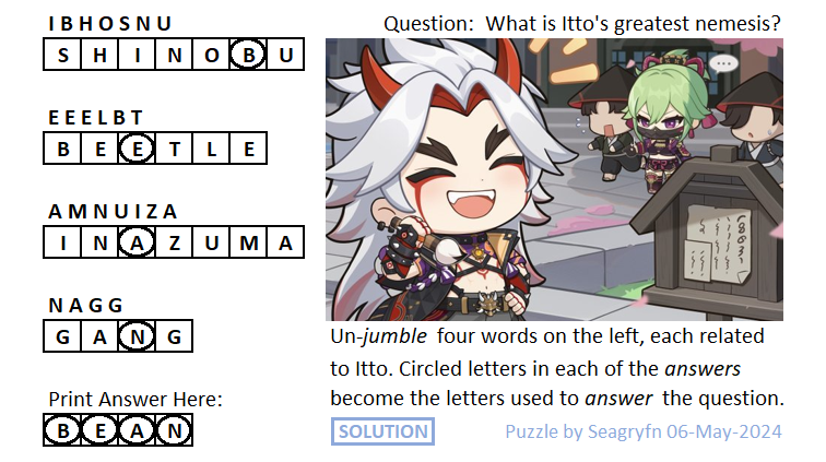 Word Games #177 ~ May06 ~ ITTO (Solution) Genshin Impact | HoYoLAB