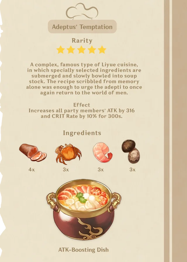 Genshin Recipe Cards: Adeptus' Temptation Genshin Impact | HoYoLAB