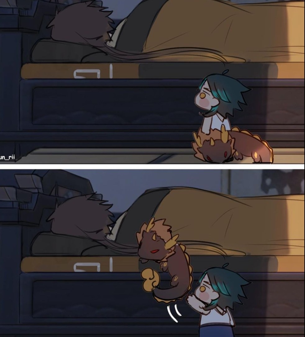 Baby Xiao sleeping with Daddy Zhongli Genshin Impact | HoYoLAB