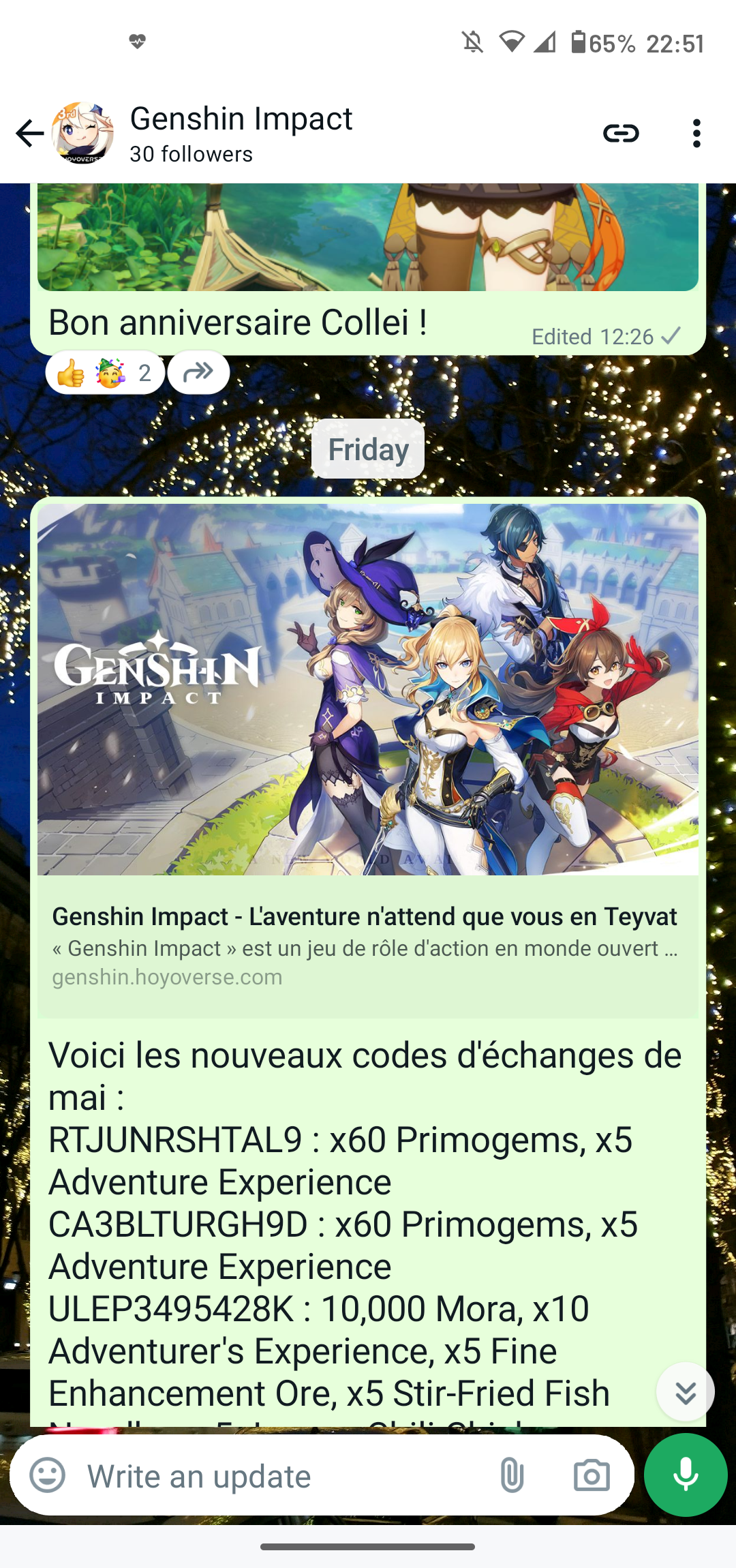 N'hésitez pas à rejoindre la chaîne WhatsApp Genshin Impact Genshin Impact | HoYoLAB
