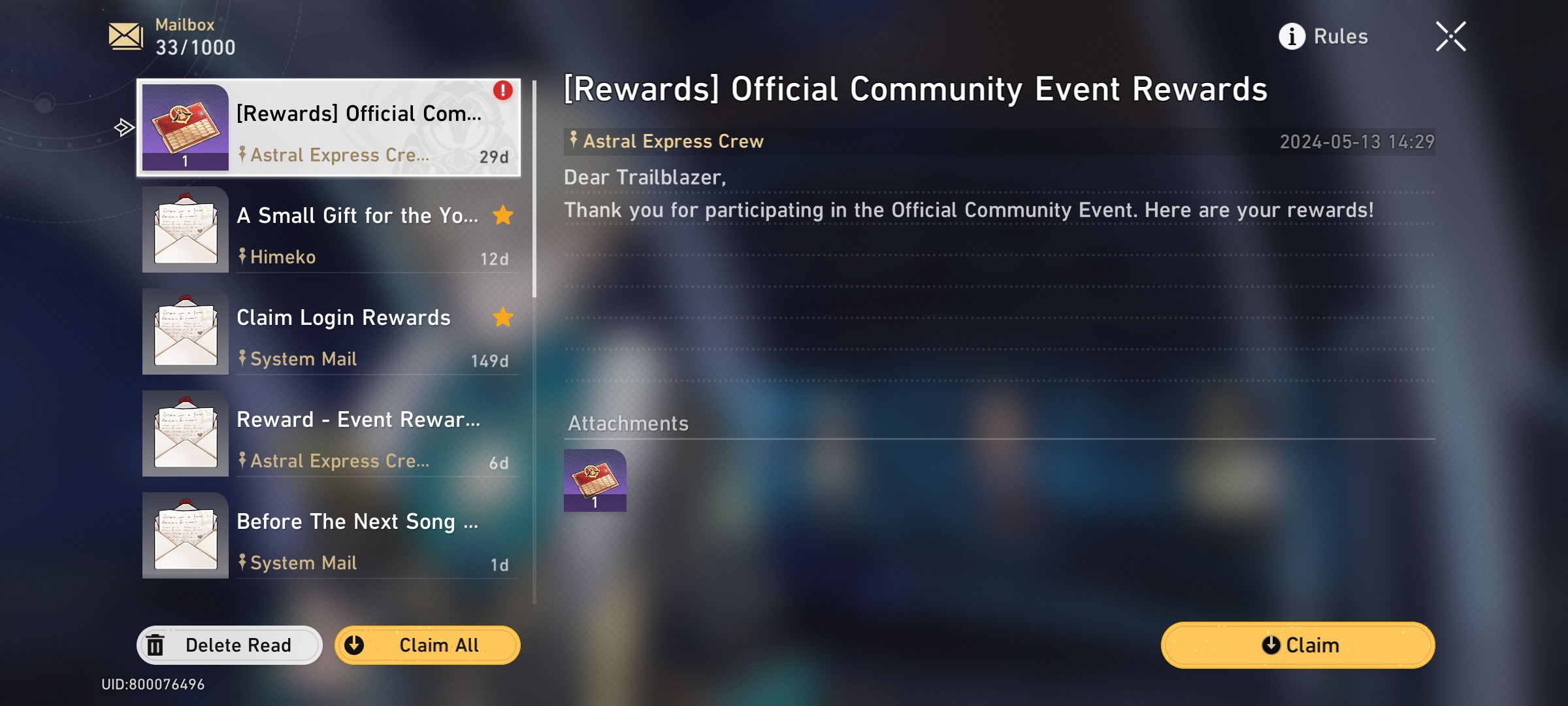 Omg, I finally got my First Express pass from an HSR hoyolab event ...