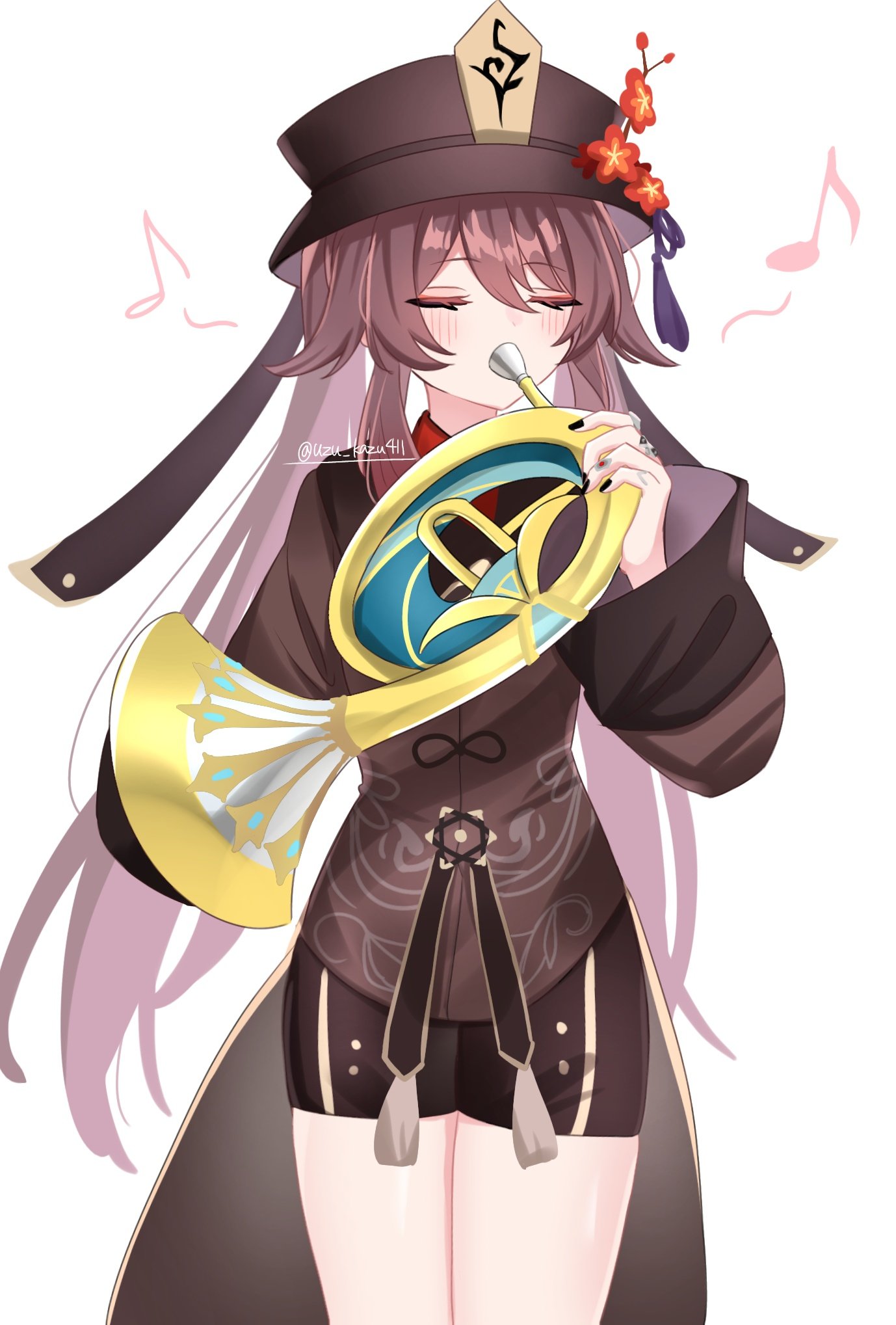 Hu Tao playing the french horn (Artist: uzu_kazu411) Genshin Impact ...