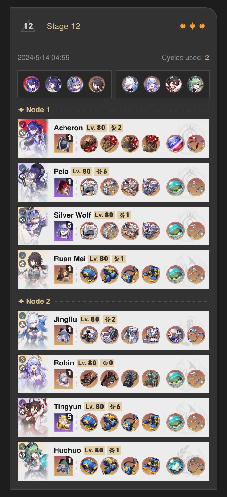 Memory of Chaos(MOC) 12 Dream Within Dream Jingliu Robin DPS Acheron DPS(2 Cycle) V2.2.1 Honkai ...