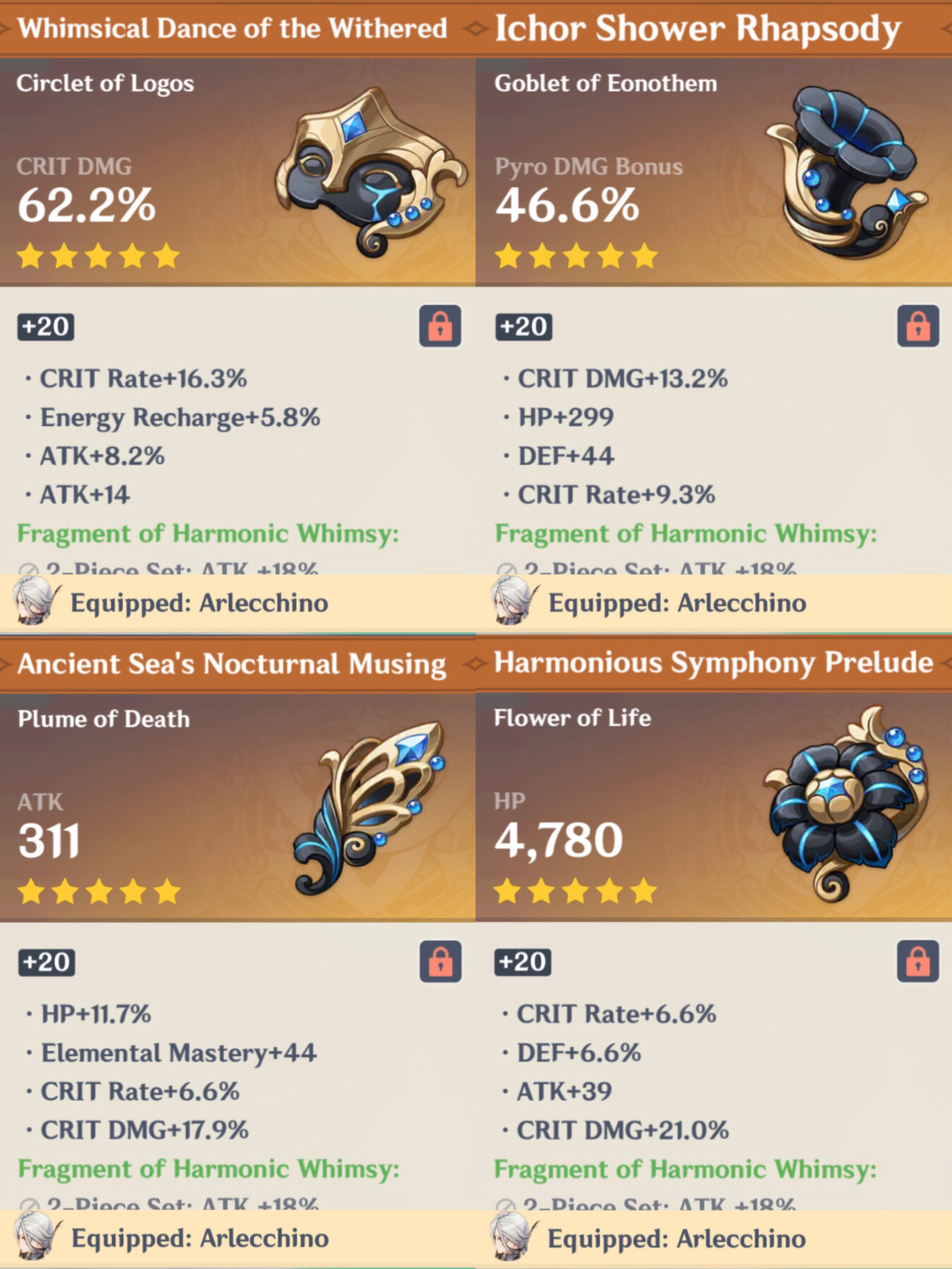 Rate my Arlecchino’s current artifacts Genshin Impact | HoYoLAB