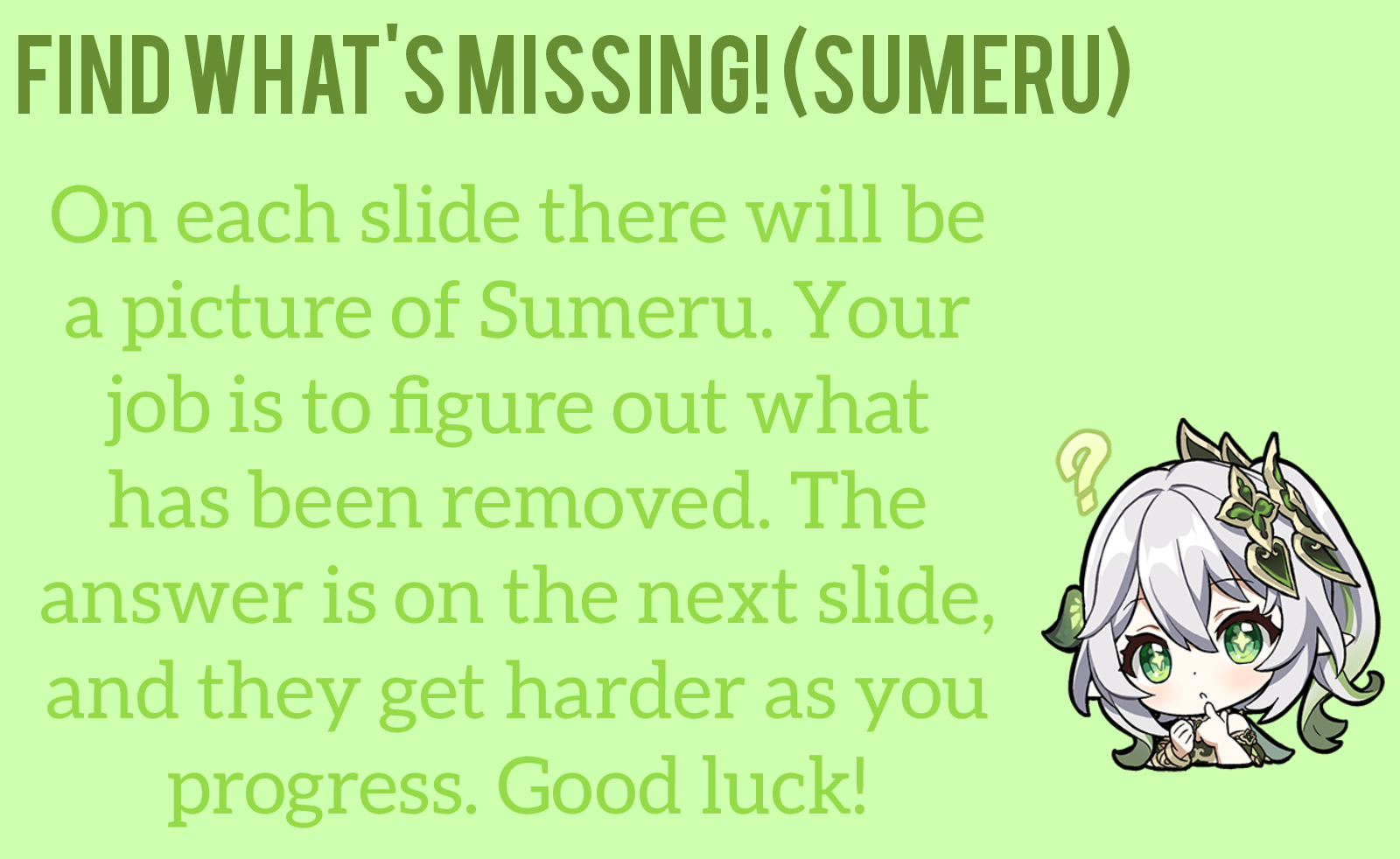 Find What's Missing! (Sumeru) Genshin Impact | HoYoLAB