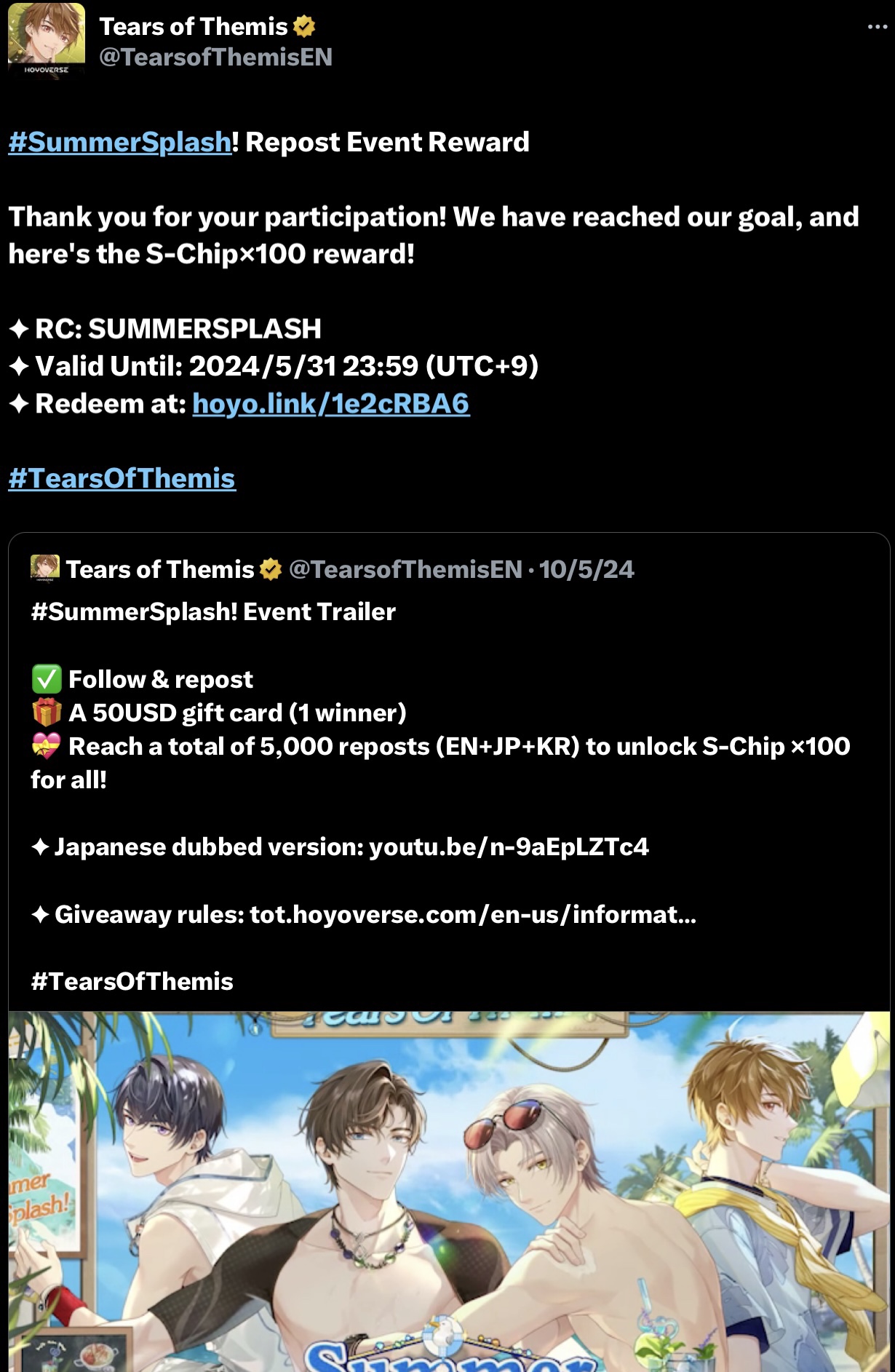 Repost Event Reward Redemption Code Tears of Themis | HoYoLAB