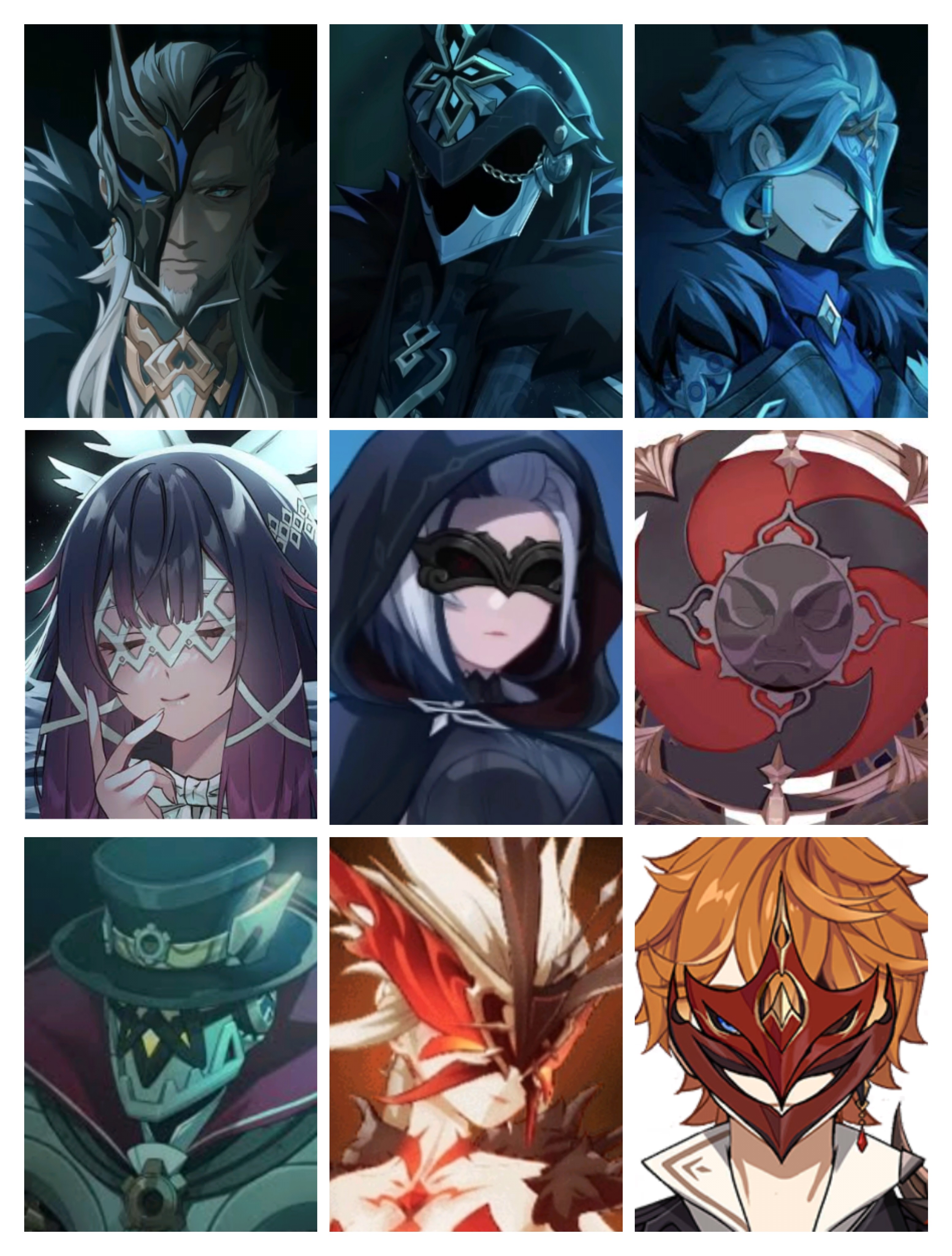 all harbringer with mask, i haven't found rooster & regrator's mask yet ...