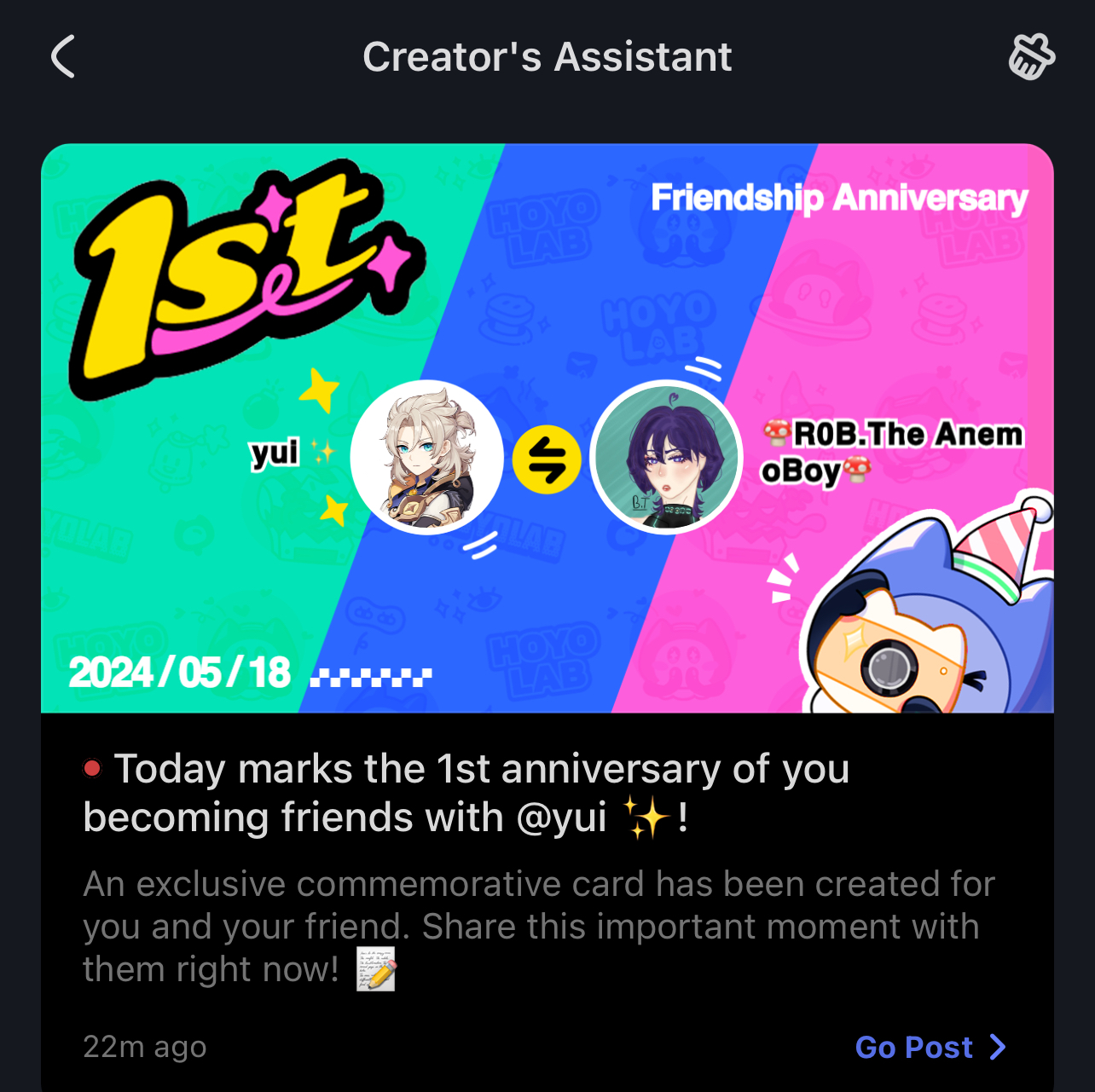 Happy one year Yui! Genshin Impact | HoYoLAB
