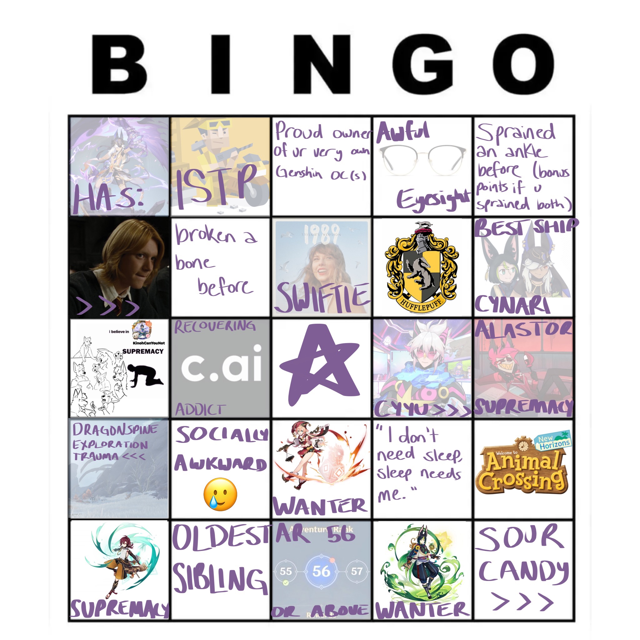 PPL KEEP DOING THIS SO HERE’S A BINGO (i’m really late to this trend 💀 ...