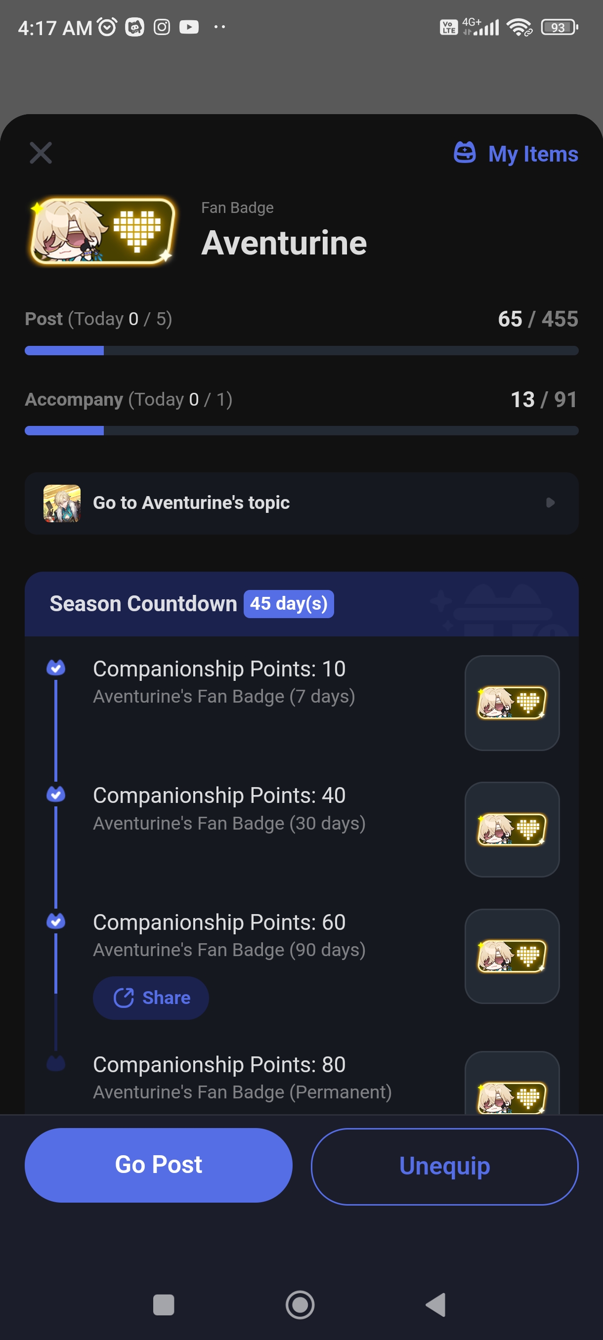 after this post i finally get his permanent badge🥹💕 Honkai: Star Rail | HoYoLAB