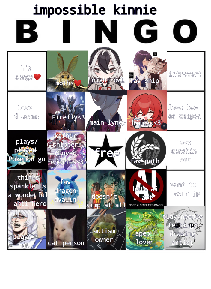 da impossible kinnie bingo | HoYoLAB