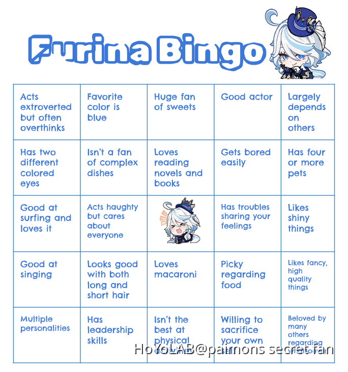 Random Furina Bingo! Genshin Impact | HoYoLAB