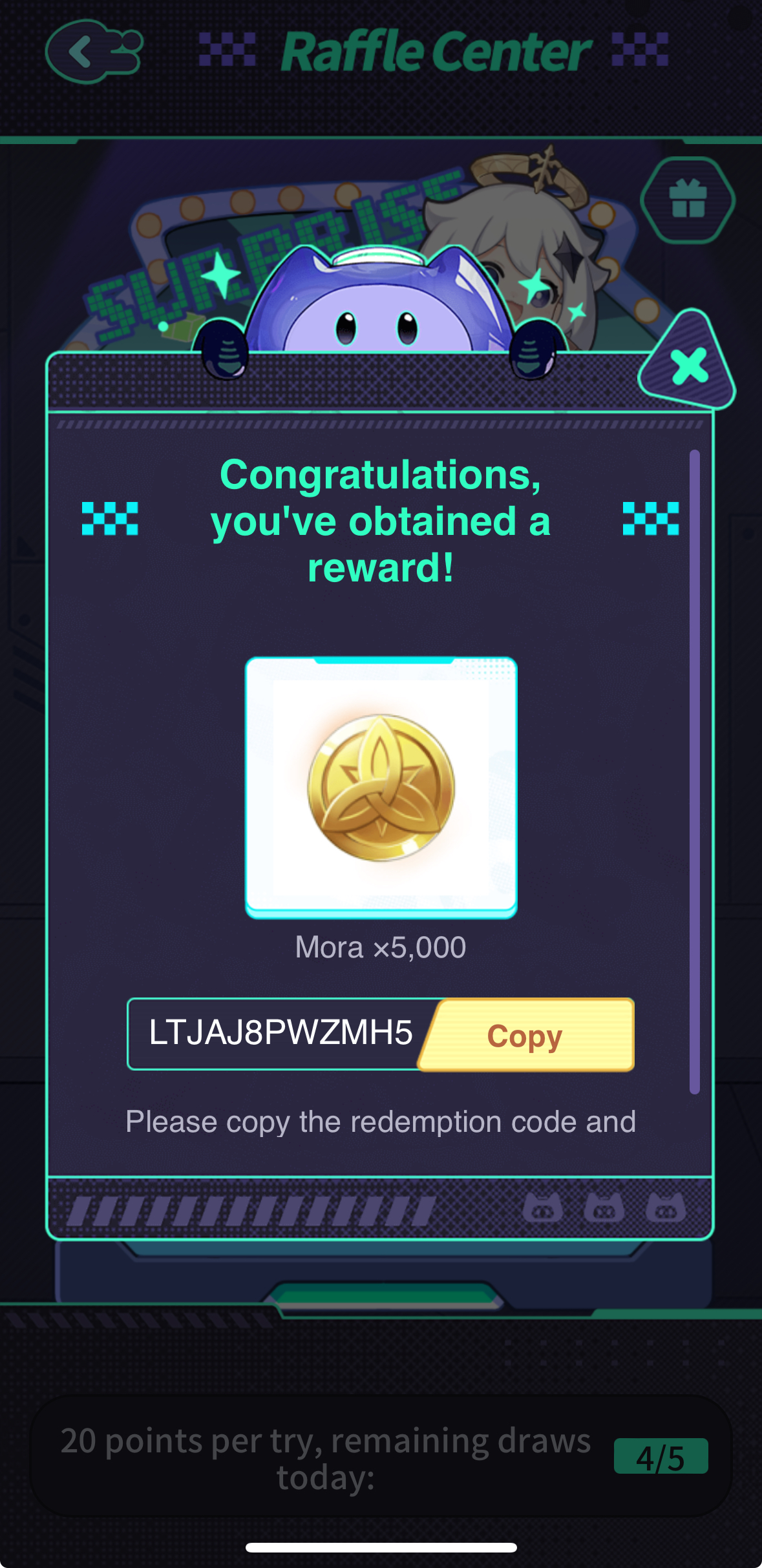 One-time use code for mora Genshin Impact | HoYoLAB