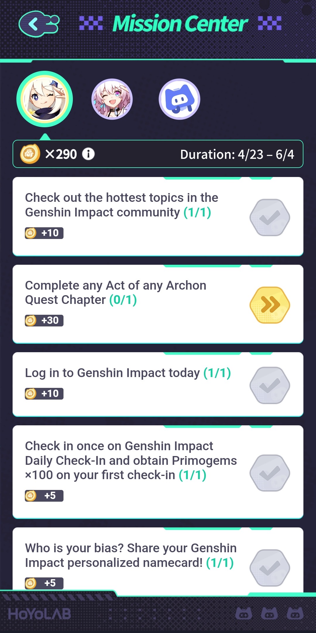 Why am I not able to claim the genshin coin from travelling mimo? when I have already completed ...