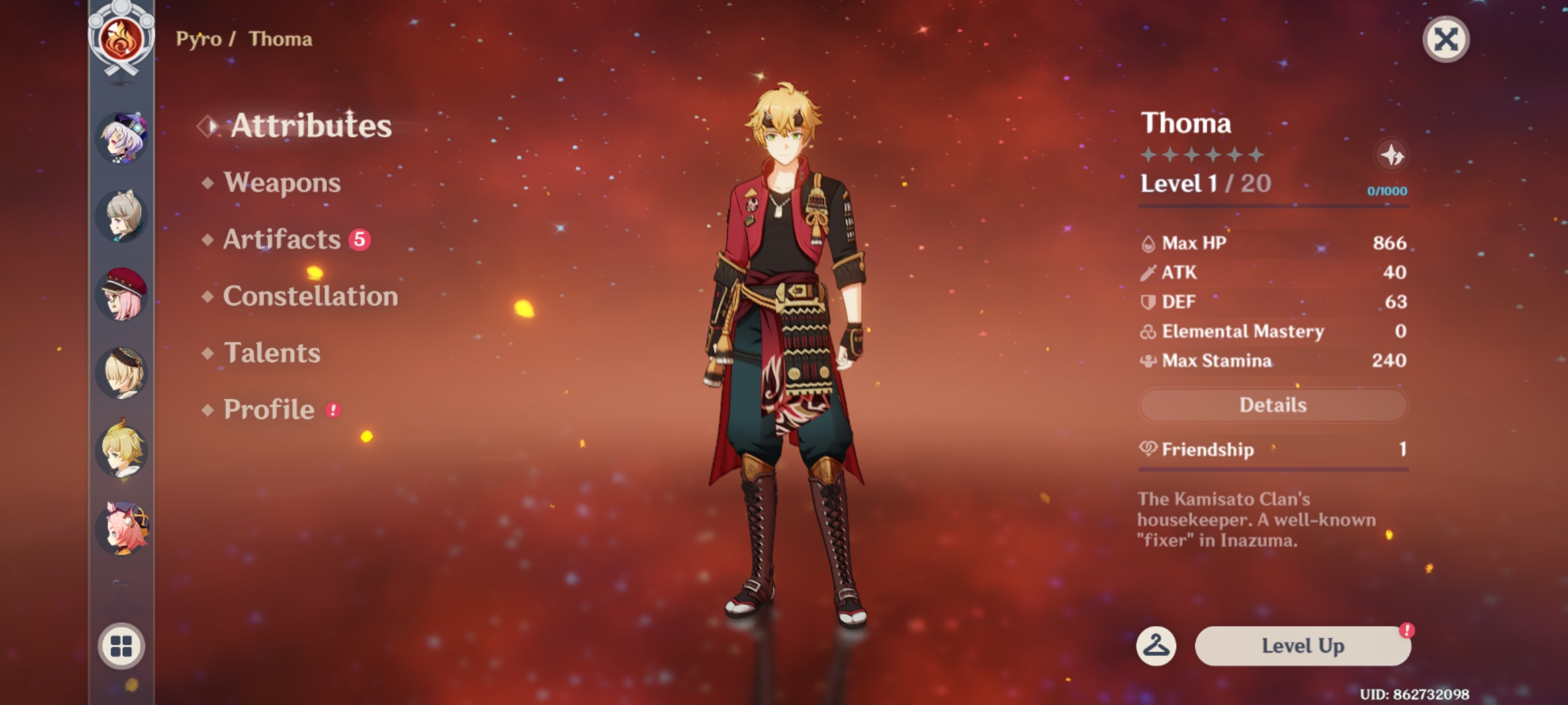 Thoma Base Stats Genshin Impact | HoYoLAB