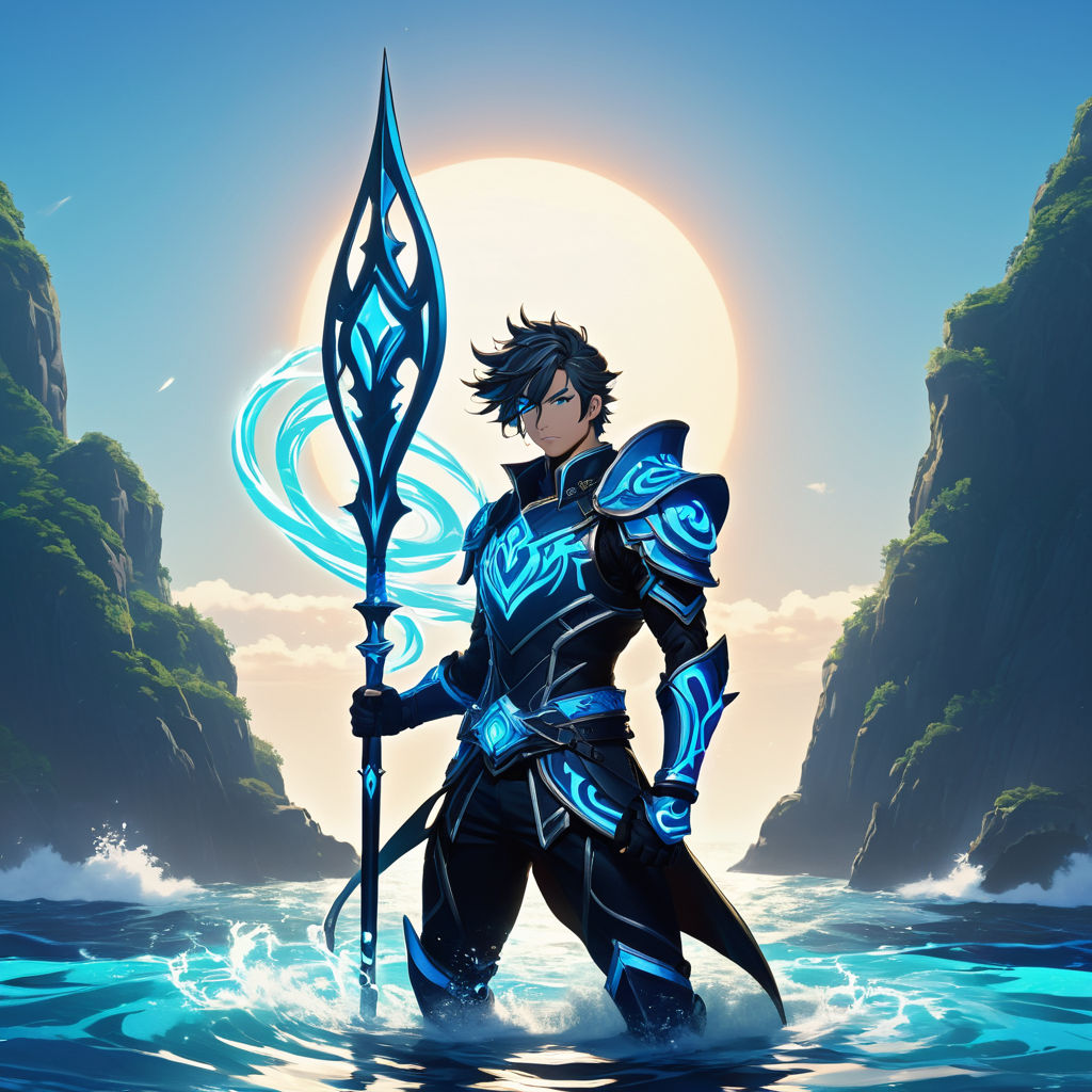 Hydro polearm character design "someone give me stats"!! AI Generated ...