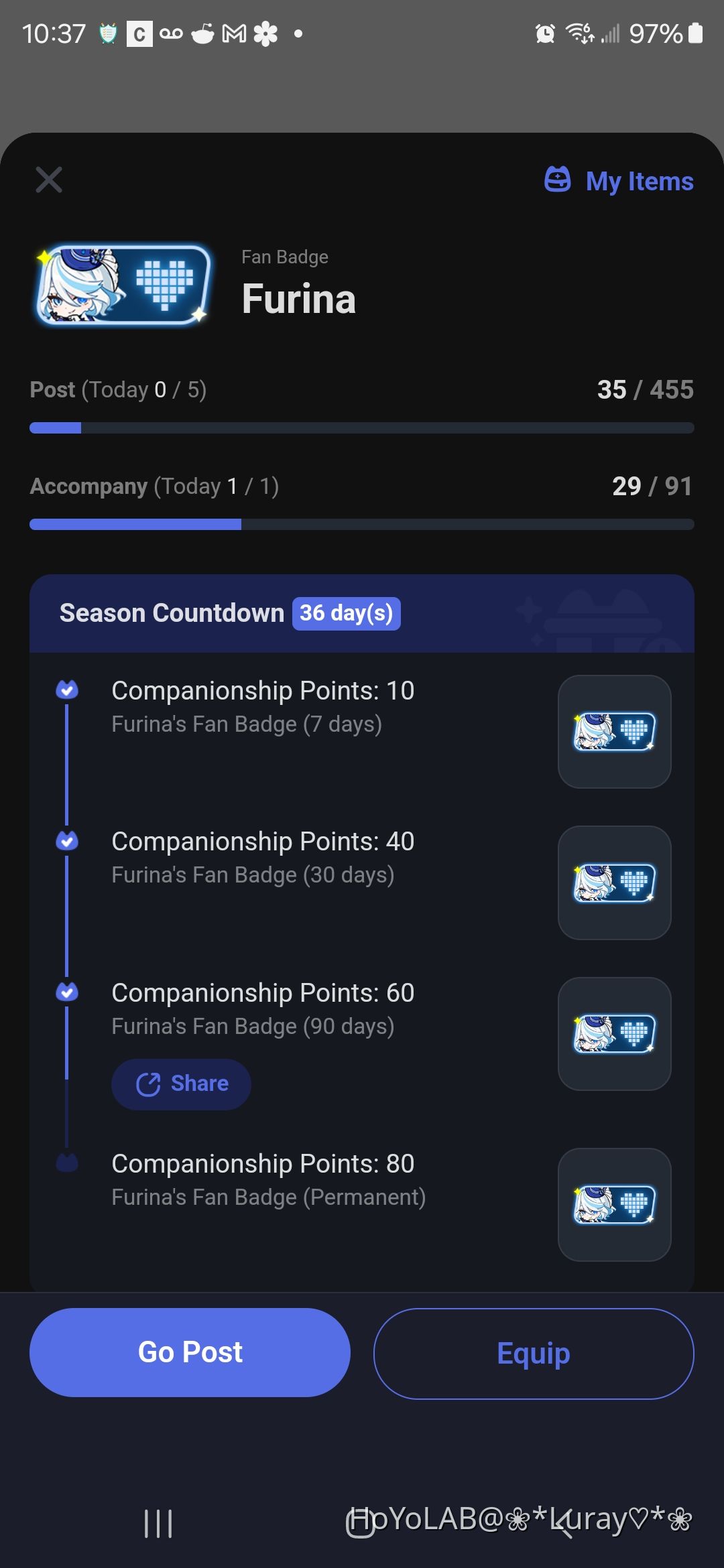 Furina Badge Progress Genshin Impact | HoYoLAB