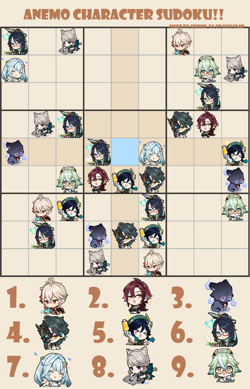 Anemo Character Sudoku (Hard) Genshin Impact | HoYoLAB