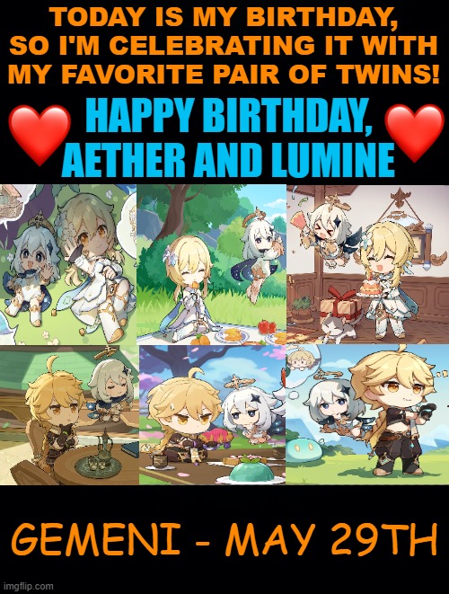 Today is my birthday today, so time for Celebration with the Twins ...