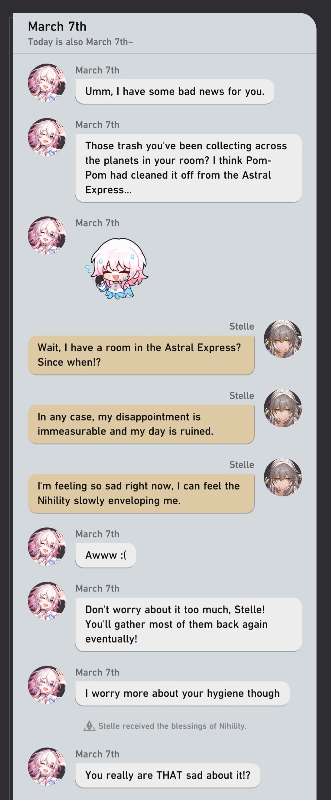Fan-made Chat Interaction of March 7th and Stelle Honkai: Star Rail | HoYoLAB