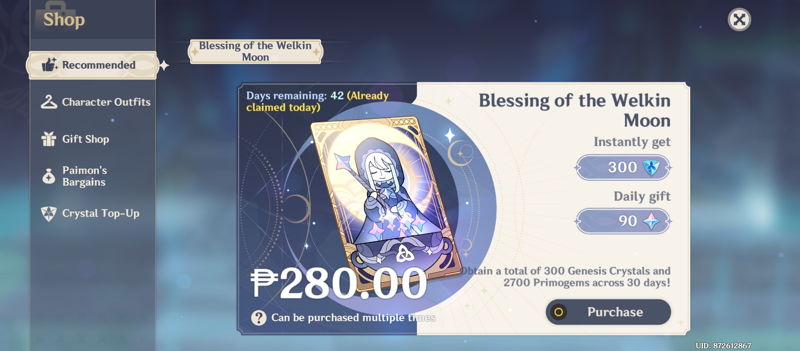 bought another welkin day 1 of saving for I don't know who Genshin ...