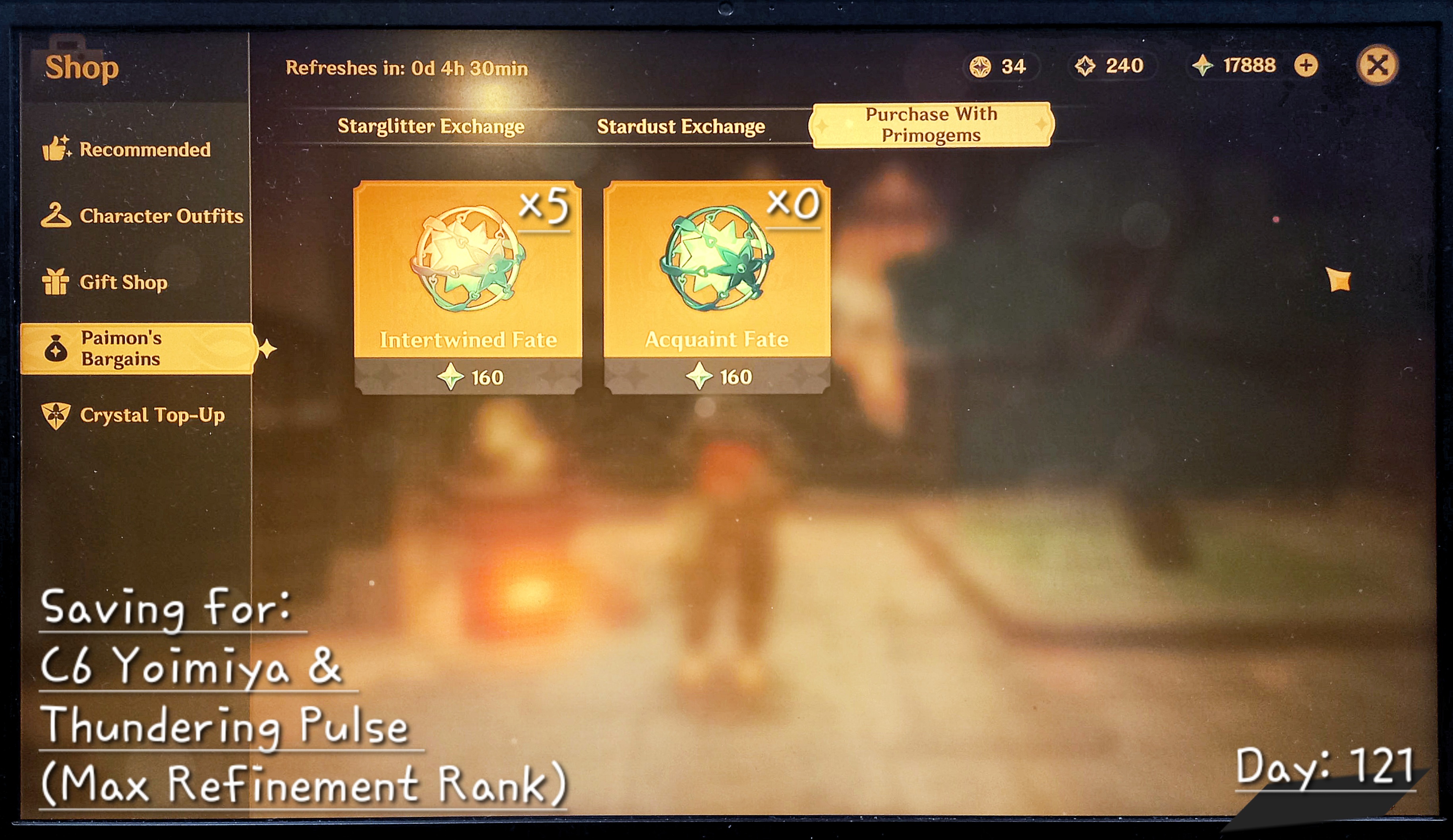 Saving for C6 Yoimiya & Thundering Pulse (Max Refinement Rank) Day: 121 ...