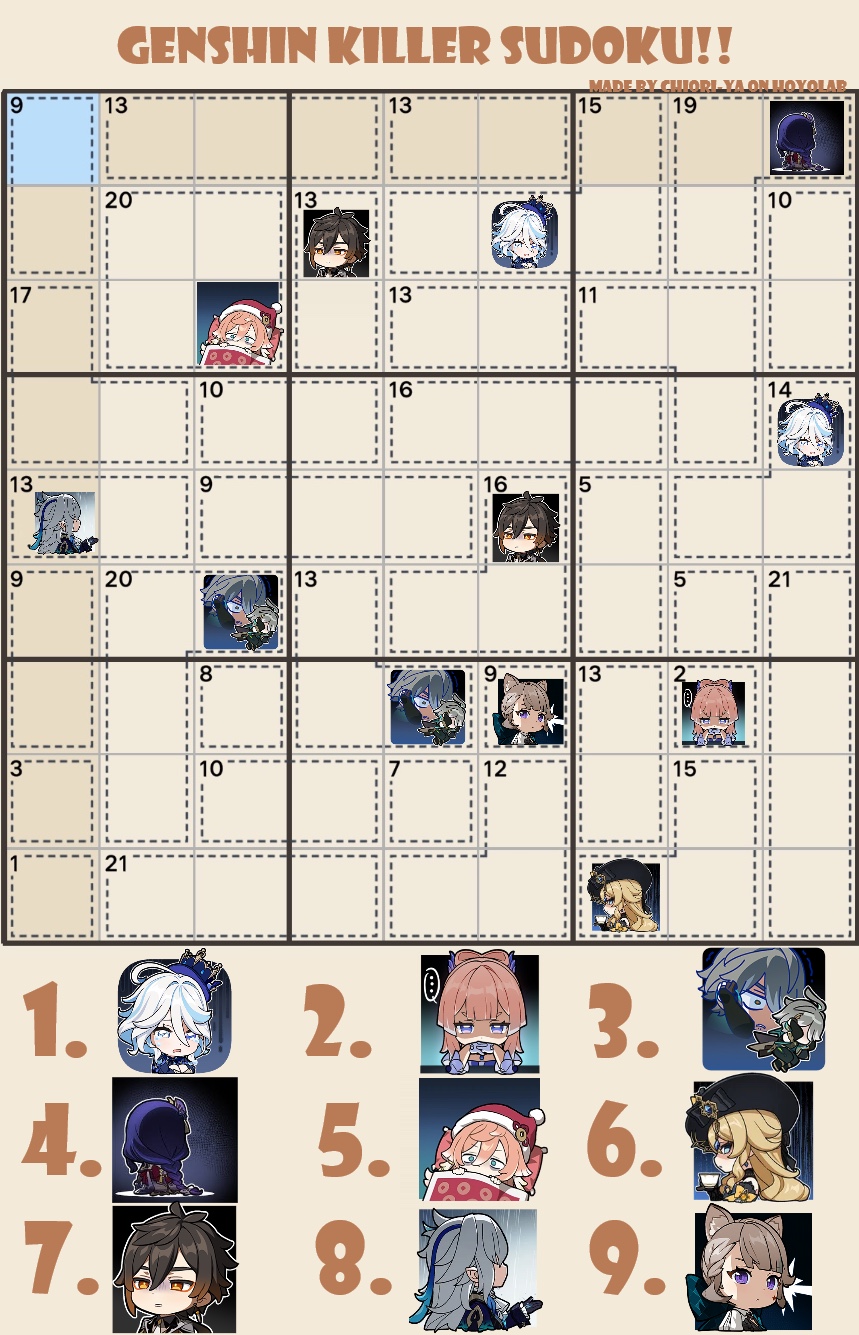 Genshin Killer Sudoku!! (Hard) Genshin Impact | HoYoLAB