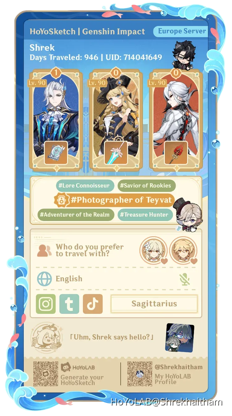 My updated name card! introducing my Arlecchino to the mix ^-^ Genshin Impact | HoYoLAB