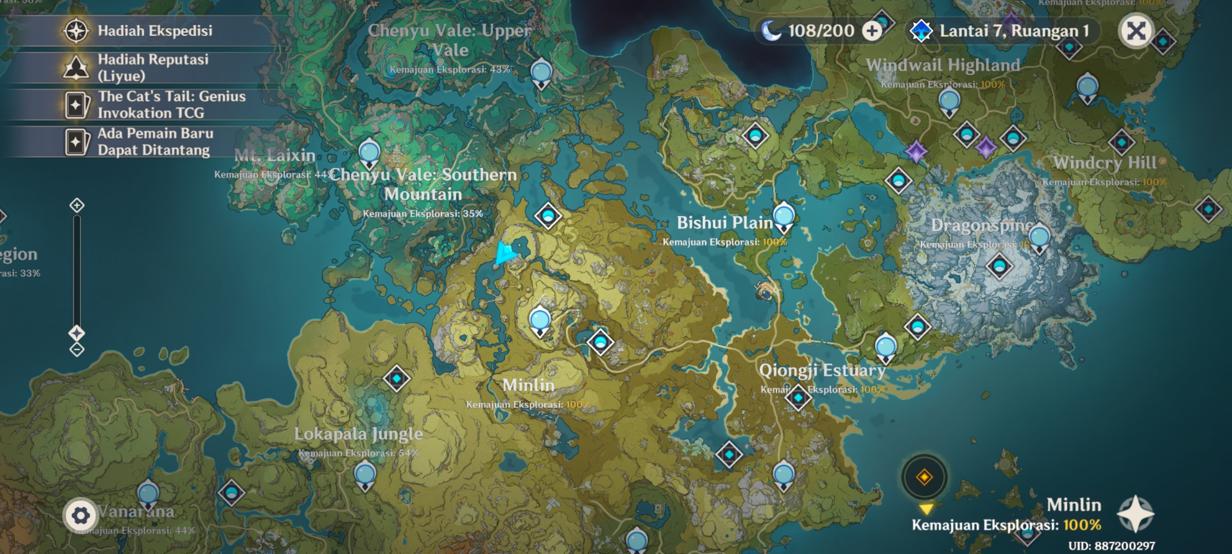 Minlin jadi Area ke 10 yang terexplorasi 100% hari ini selesai Genshin ...