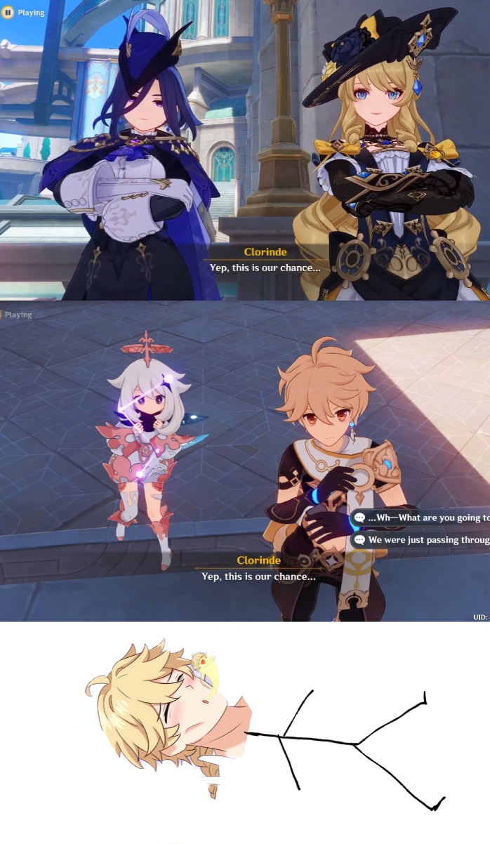 aether and his 2 wifes look at him like that meme Genshin Impact | HoYoLAB