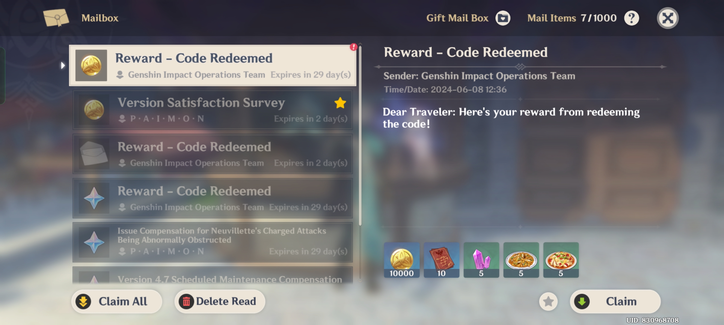 reedem code Genshin Impact | HoYoLAB