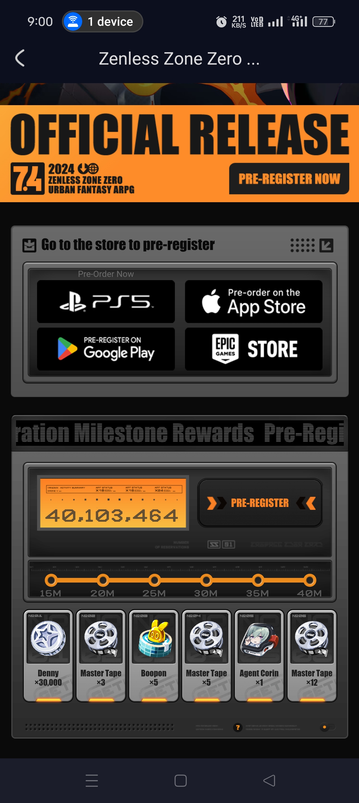 pre register count Zenless Zone Zero | HoYoLAB
