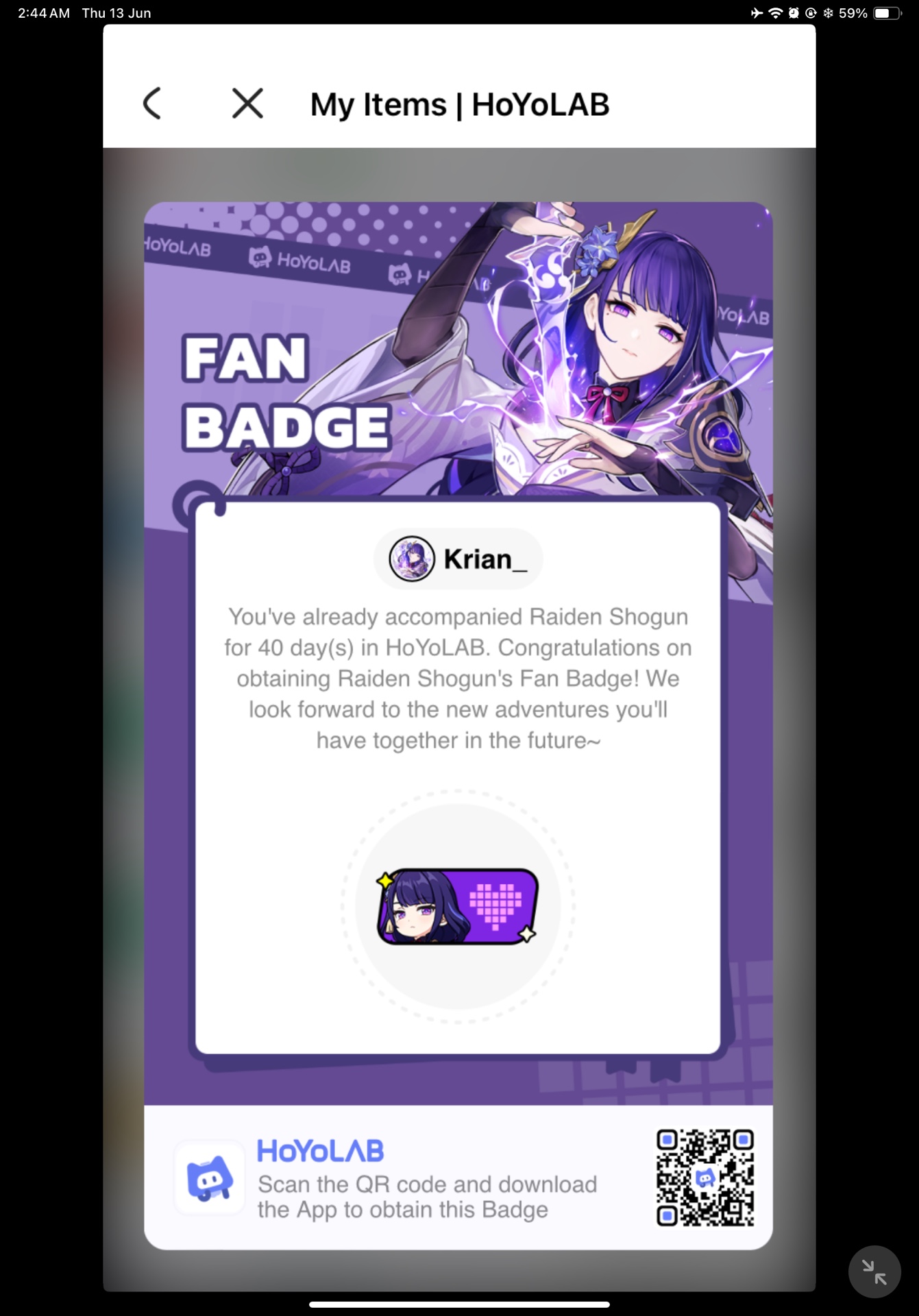 Raiden Shogun’s Fan Badge Genshin Impact | HoYoLAB