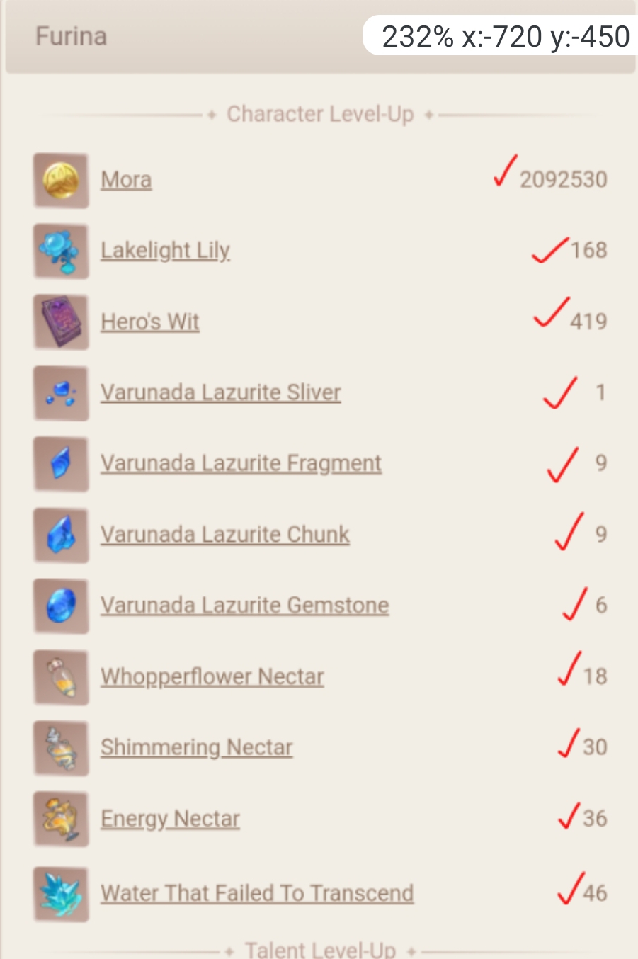 My pre-farm so far for Furina 💙 Genshin Impact | HoYoLAB