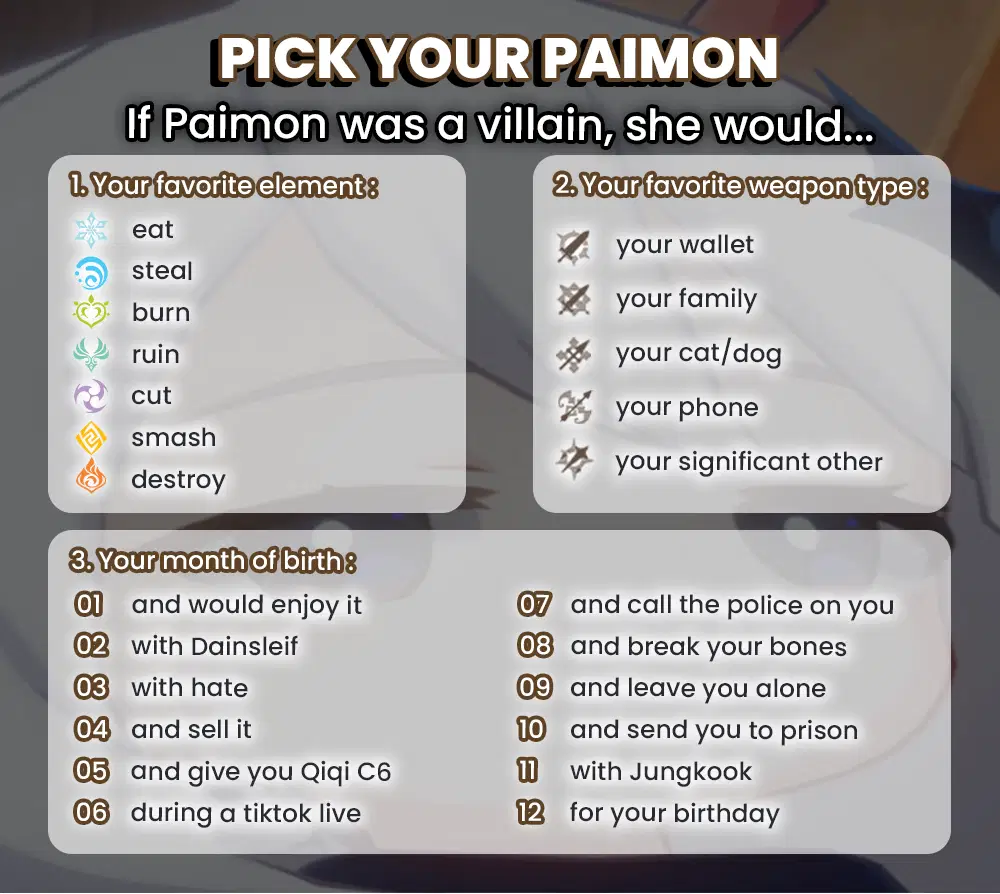 【Minigame】 If Paimon was a villain, she would... — Finish the sentence ...
