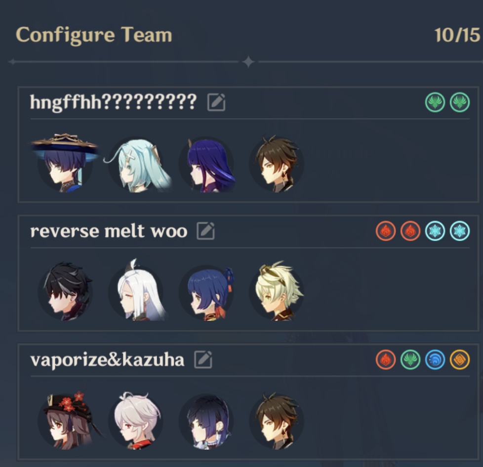 show me your (possibly unhinged) team names and comps!! Genshin Impact ...