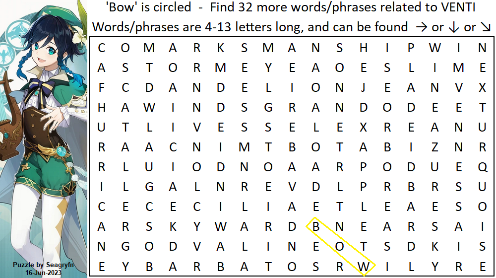 Word Games #112 ~ Jun 16 ~ VENTI !! (Word List & Puzzle) Genshin Impact ...