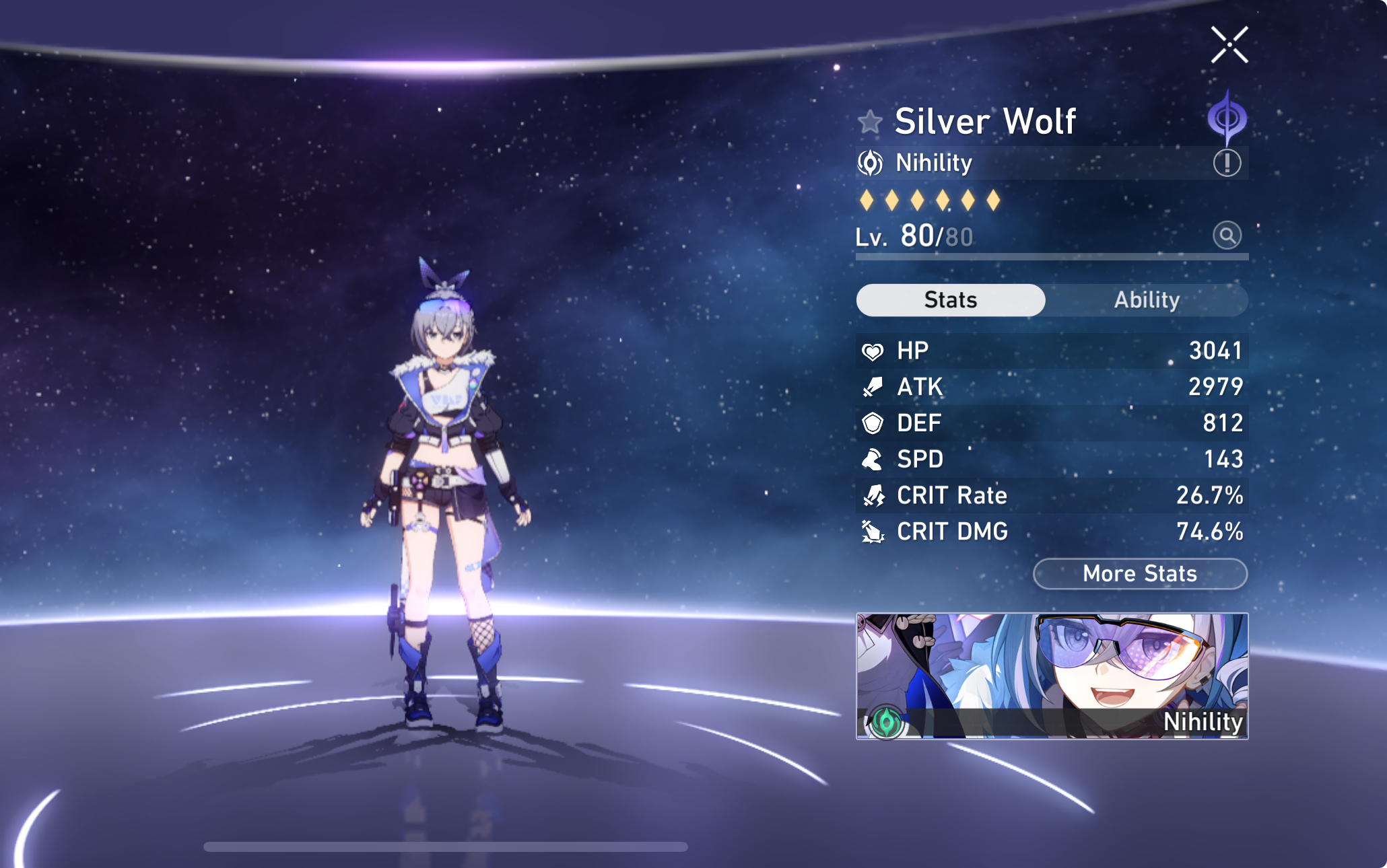 Silver Wolf Build 143 speed & 129.3% effect hit rate Honkai: Star Rail ...