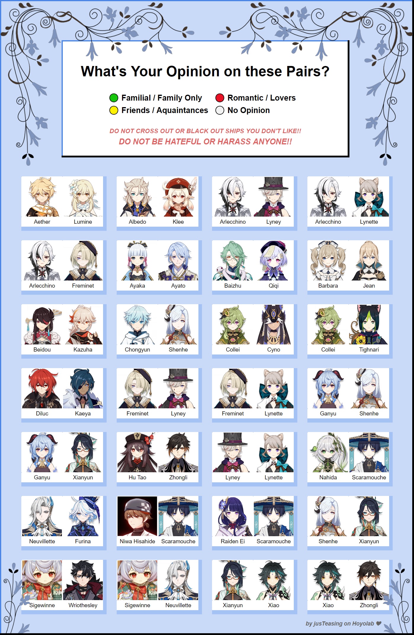 (COMSHIP WARNING 🌸🌙) just a ship chart ~ Genshin Impact | HoYoLAB