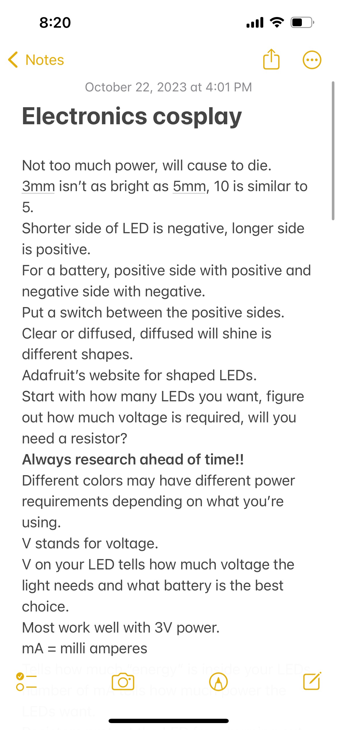 Notes my friend took on a how to use electronics in cosplay panel ...