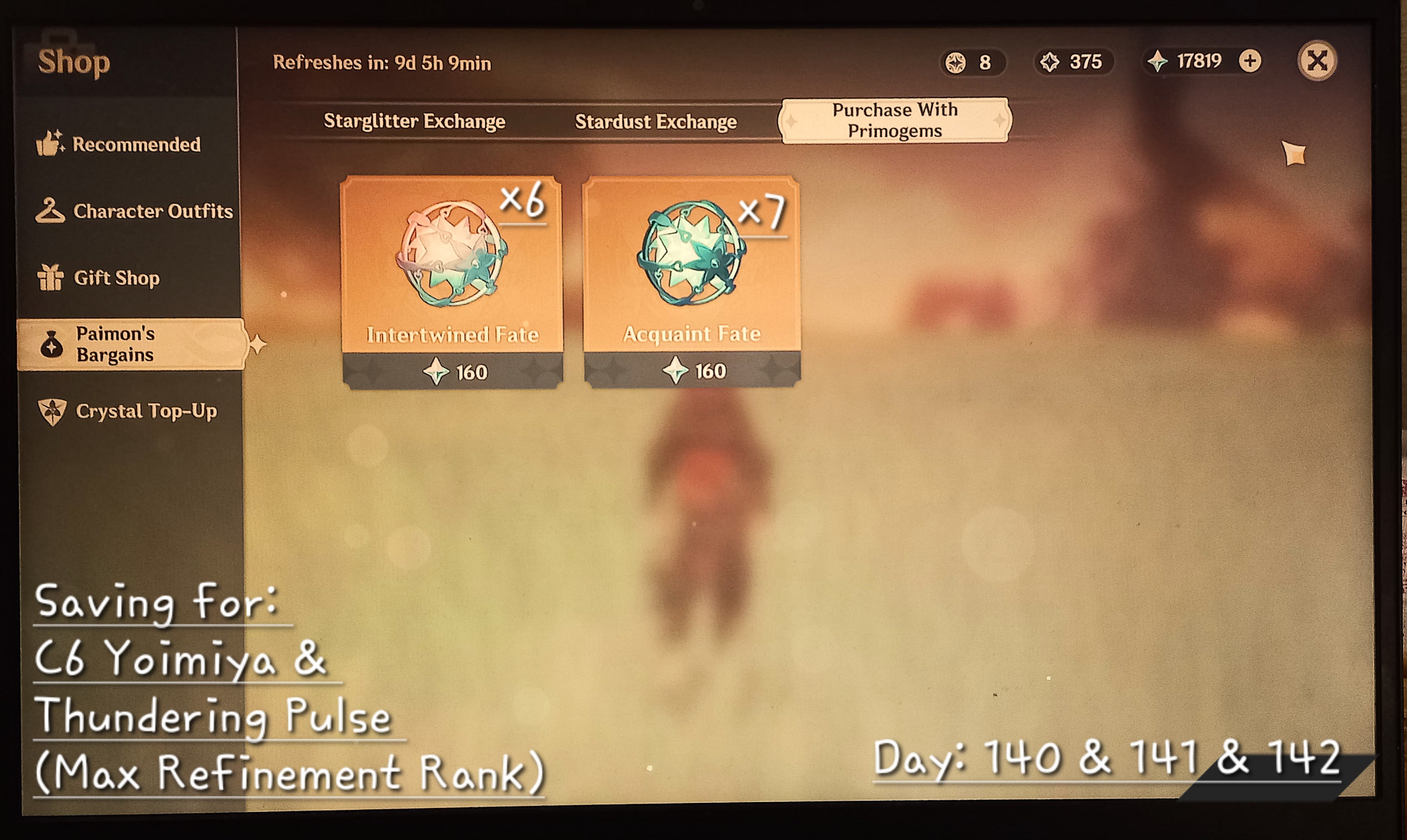 Saving for C6 Yoimiya & Thundering Pulse (Max Refinement Rank) Day: 140 ...
