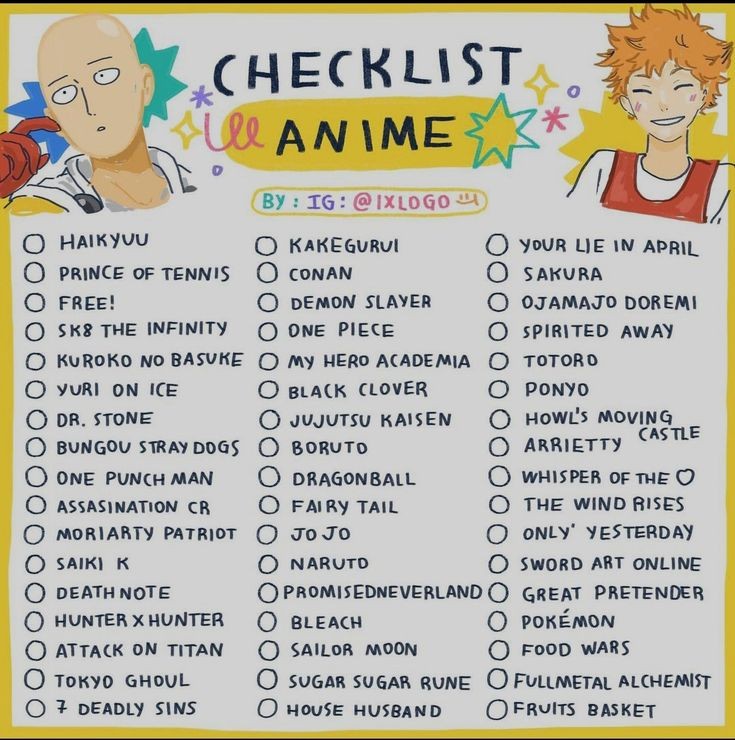 some anime checklist for anime fans ^^ I always choose the first one if ...