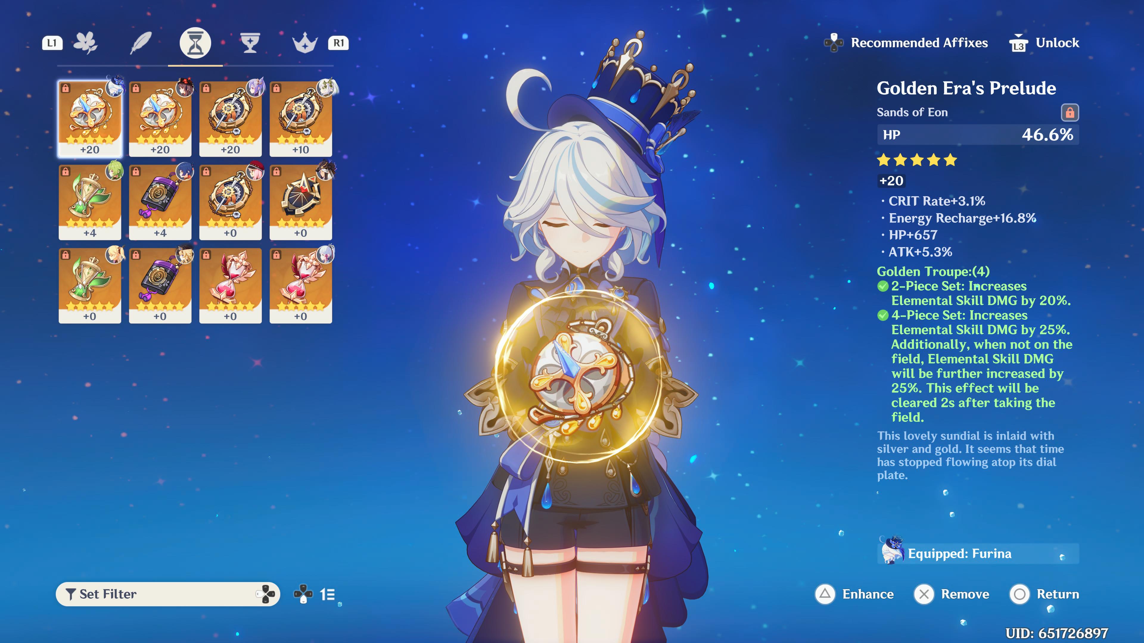 For some reason my Furina artifacts only rolled into ER... Genshin ...
