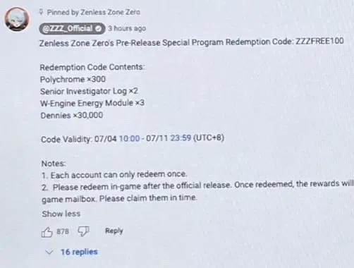 ZZZ Code: ZZZFREE100 (the new song is also 🔥) Zenless Zone Zero | HoYoLAB