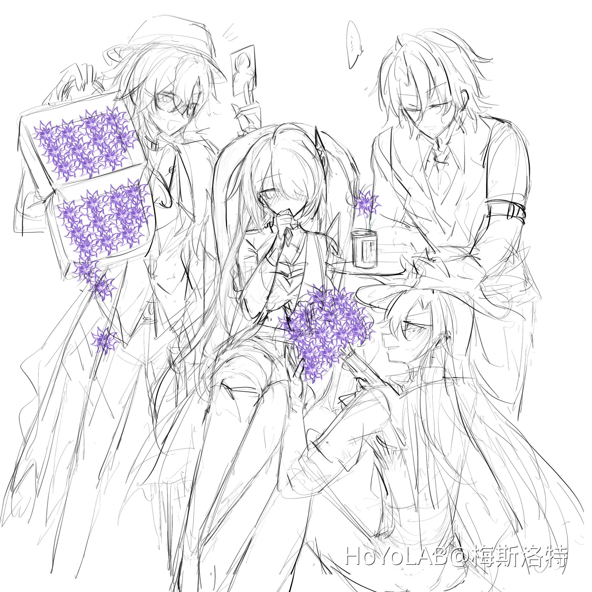 塗鴉-砂金黃泉波提歐加拉赫（Aventurine+Acheron+Boothill+Gallagher) Honkai: Star Rail ...