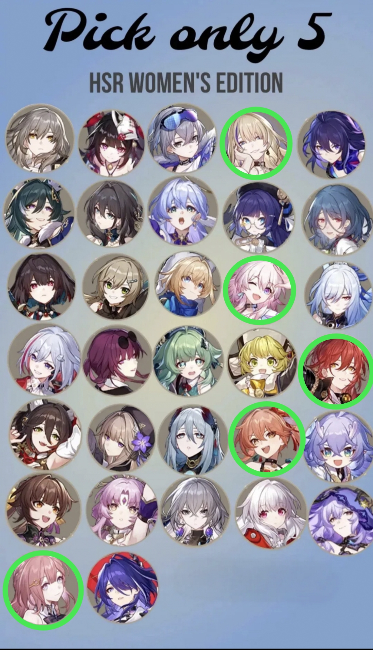 You can only choose 5 (HSR Women's Edition) Honkai: Star Rail | HoYoLAB