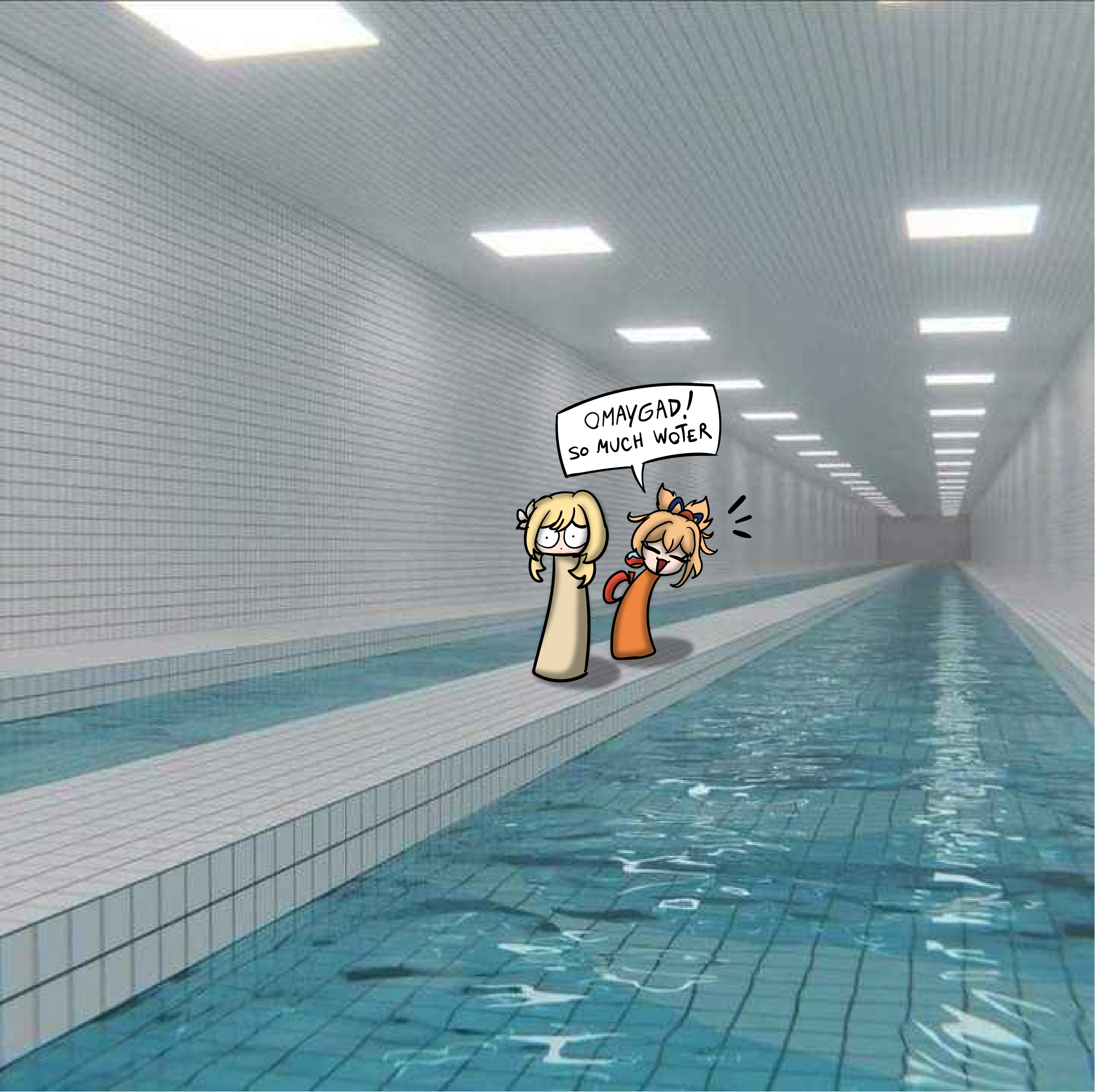 Lumine and Yoimiya hanging out in the liminal poolrooms Genshin Impact ...